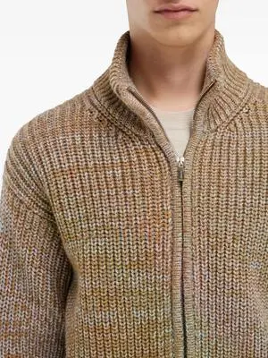 FERRAGAMO High Neck Rib Knit Cardigan - Brown