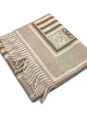 Loewe Logo-pattern Fringed Scarf - Neutrals