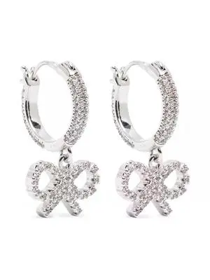 SELF-PORTRAIT Crystal Bow Hoop Earrings - Silver