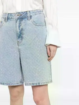 SELF-PORTRAIT Crystal-embellished Denim Shorts