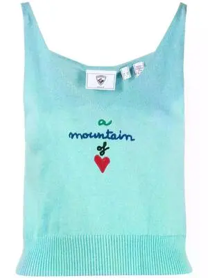 Rossignol Embroidered-logo Knitted Crop-top - Blue
