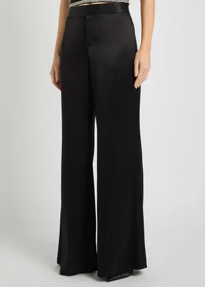 Alice + Olivia Shane Wide-leg Satin Trousers - Black