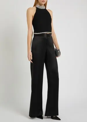 Alice + Olivia Shane Wide-leg Satin Trousers - Black