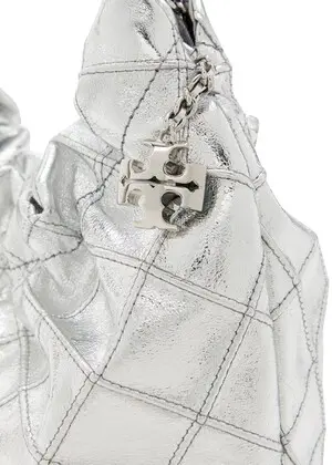 Tory Burch Fleming Mini Metallic Leather Hobo Bag