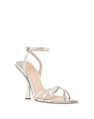 OVYE Metallic Leather Geometric Heel Sandals