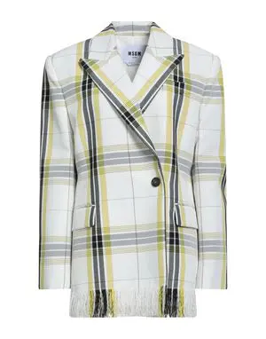 MSGM Tartan Canvas Double-breasted Blazer With Fringes
