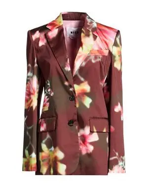 MSGM Single-breasted Floral-print Twill Blazer - Brown