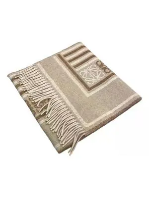Loewe Logo-pattern Fringed Scarf - Neutrals