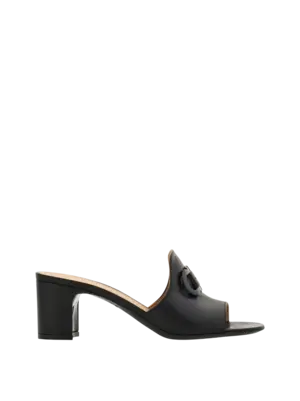 FERRAGAMO Mid-heel Slide With Gancini Buckle - Black