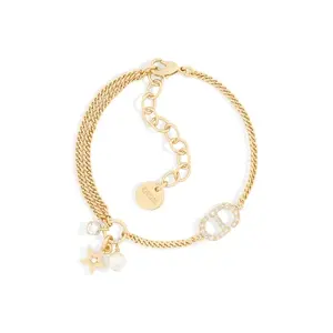 Dior Petit Cd Multi Bracelet - Gold-finish Metal, White Resin Pearl And Silver-tone Crystals