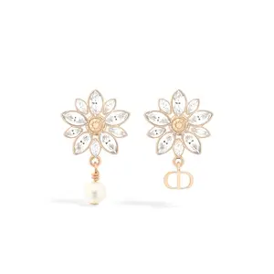 Dior Fleur De Glace Asymmetrical Earrings - Pale Gold-finish Metal With White Resin Pearl And Gold- And Silver-tone Crystals