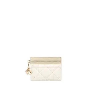 Dior Lady Freesia Card Holder - Two-tone Gold And White Cannage Lambskin With Metallic Thread