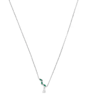 ASTRID & MIYU 14k White Gold, Diamond And Emerald Necklace - Silver