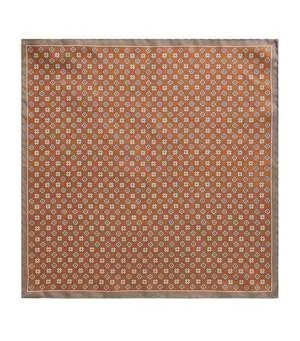 Canali Silk Tile Print Pocket Square Brown