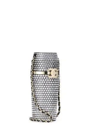 Chanel Crystal Lipstick Case With Chain Strap - Silver