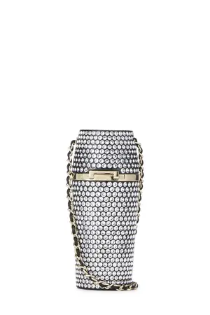 Chanel Crystal Lipstick Case With Chain Strap - Silver