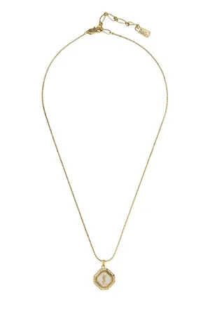 Saint Laurent Crystal Logo Charm Necklace - Gold