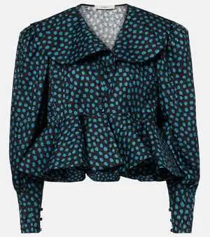 Chloé Polka-dot Peplum Silk Jacquard Blouse - Black