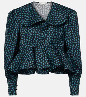 Chloé Polka-dot Peplum Silk Jacquard Blouse - Black