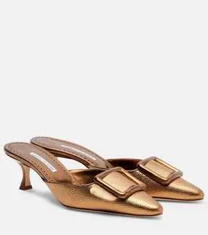 Manolo Blahnik Metallic Mules Clogs For Women