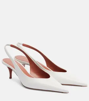 Amina Muaddi Anok 55 Leather Slingback Pumps - White