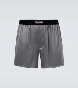 TOM FORD Logo Silk-blend Boxer Briefs - Grey