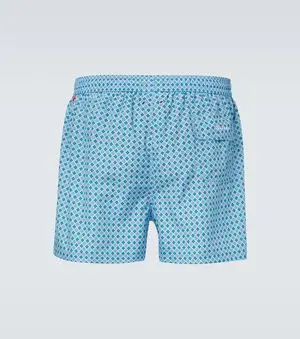 Kiton Logo Printed Swim Trunks - Blue