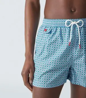 Kiton Logo Printed Swim Trunks - Blue