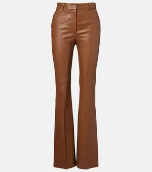 Women's Brown Leather Flare Pants