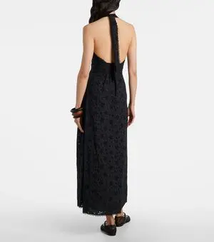 Posse Salma Embroidered Halterneck Cotton Midi Dress - Black