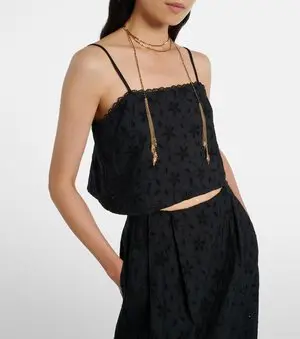Posse Salma Embroidered Cropped Cotton Top - Black
