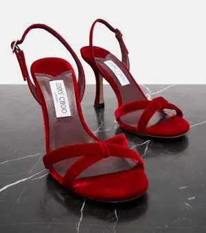 JIMMY CHOO Elsy 90 Velvet Sandals - Red