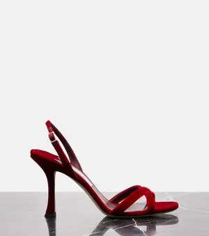 JIMMY CHOO Elsy 90 Velvet Sandals - Red
