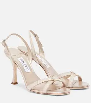 JIMMY CHOO Elsy 90 Glitter Slingback Sandals - Gold