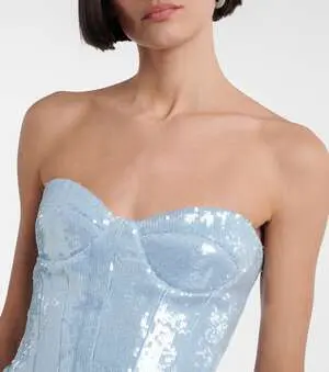 THE NEW ARRIVALS ILKYAZ OZEL Pamela Sequined Strapless Minidress - Blue