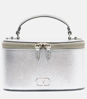 Valentino Garavani Vlogo Mini Metallic Leather Vanity Bag - Silver