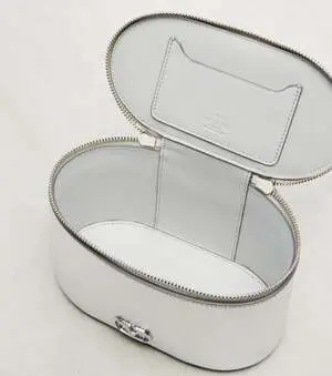 Valentino Garavani Vlogo Mini Metallic Leather Vanity Bag - Silver