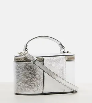 Valentino Garavani Vlogo Mini Metallic Leather Vanity Bag - Silver