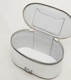 Valentino Garavani Vlogo Mini Metallic Leather Vanity Bag - Silver