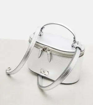 Valentino Garavani Vlogo Mini Metallic Leather Vanity Bag - Silver