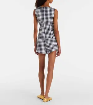 Posse Sadie Gingham Linen Shorts - Blue
