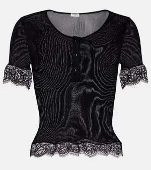 Saint Laurent Lace-trimmed Silk Top - Black