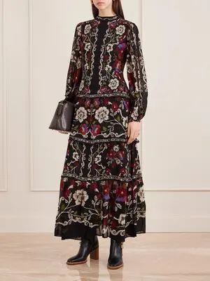 Farm Rio Floral-print Chiffon Maxi Dress - Black
