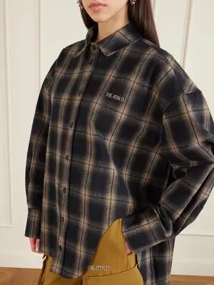 Attico Oversized Checked Cotton-flannel Shirt - Brown