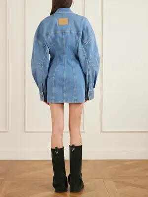 Attico Paneled Denim Mini Shirt Dress - Blue