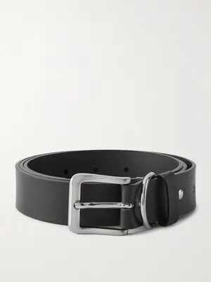 Folk Curve 3cm Leather Belt - Black