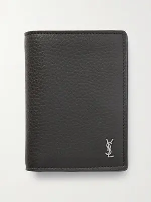 Saint Laurent Logo-appliquéd Full-grain Leather Billfold Wallet - Gray