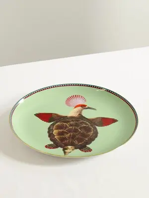 La DoubleJ Beto Val Gold-plated Porcelain Plate - Green