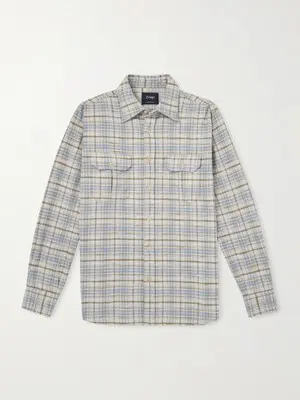 DRAKE'S Checked Brushed Cotton-flannel Shirt