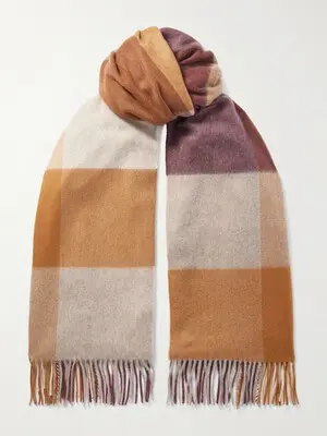 Johnstons Of Elgin Fringed Checked Cashmere Scarf - Brown